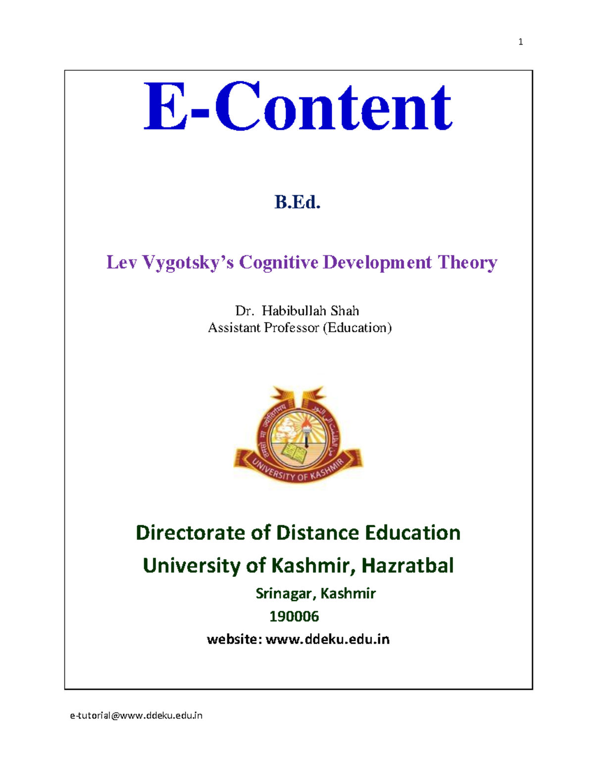 B.Ed. 1: Lev Vygotsky's Cognitive Development Theory Overview - Studocu