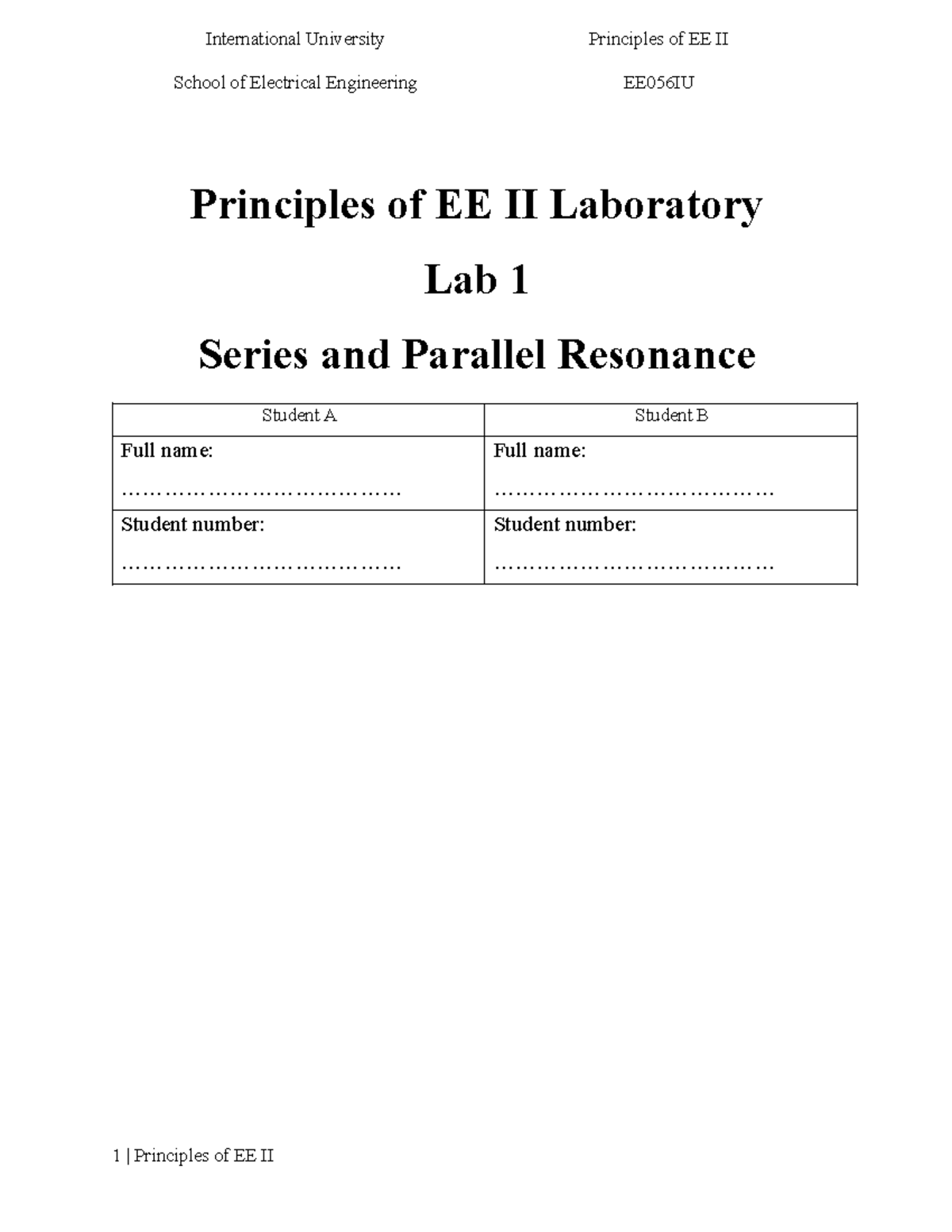 EE056IU Principles of EE II Lab 1: Series & Parallel Resonance - Studocu