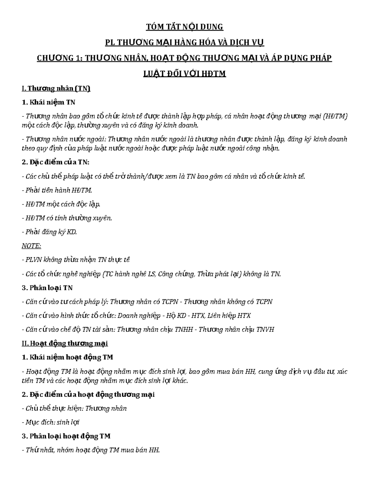 TÓM TẮT NỘI DUNG- PLTM-HĐ - TÓM TẮẮT N ỘI DUNG PL TH ƯƠNG M ẠI HÀNG HÓA VÀ D CH V Ị Ụ CH ƯƠNG 1 ...