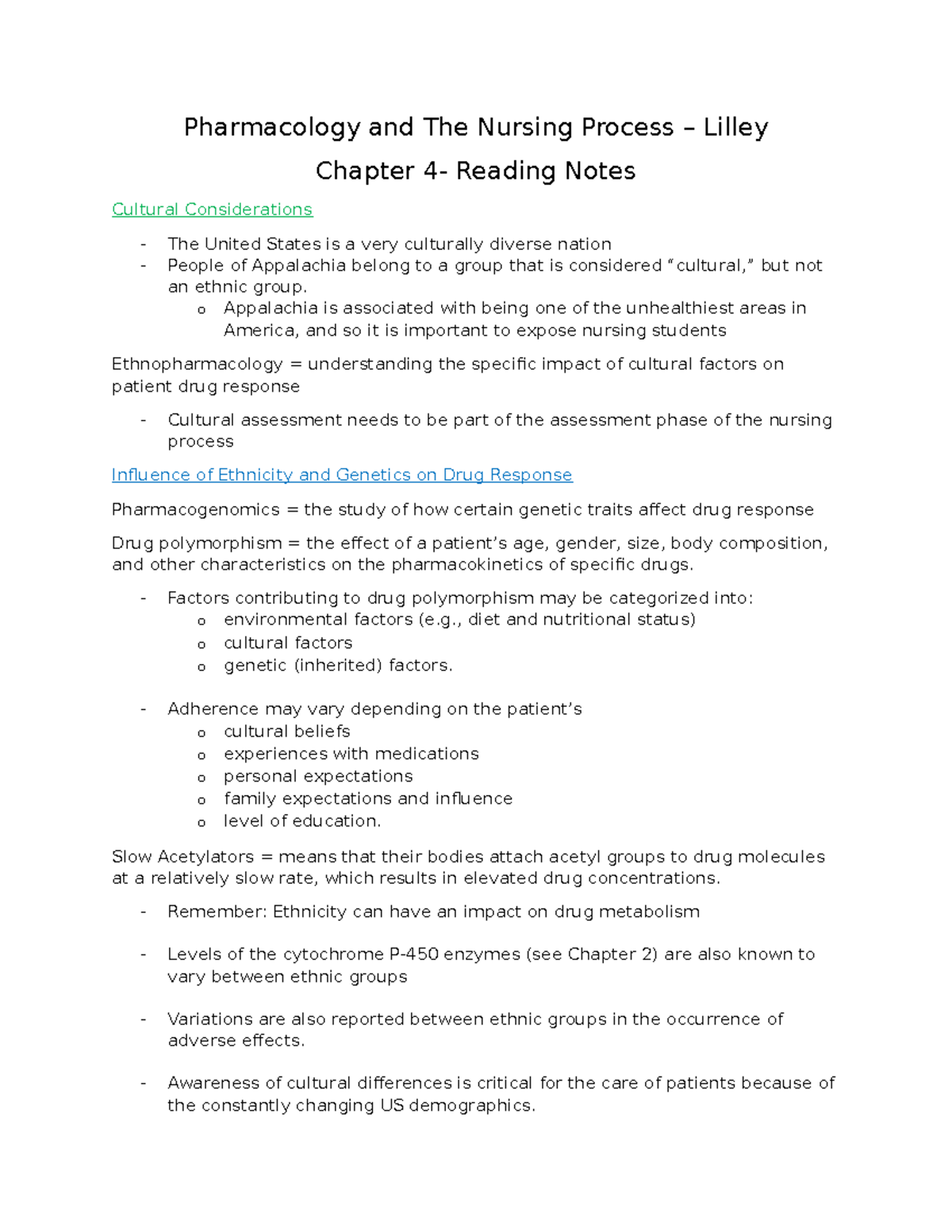 Pharmacology and Nursing Process: Chapter 4 Cultural Considerations ...