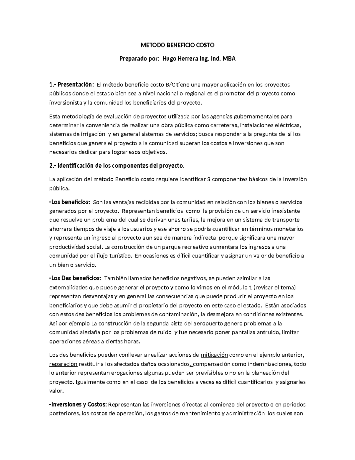 Método Beneficio-Costo: Evaluación de Proyectos Públicos - Studocu