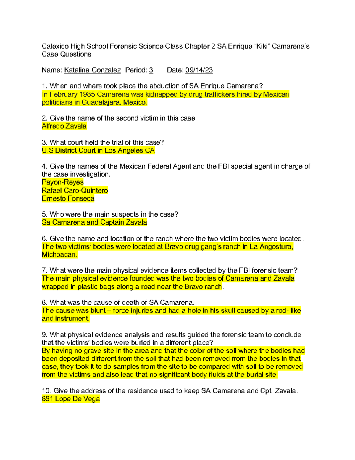 Calexico High School Forensic Science Class Chapter 2 SA Enrique - Give ...