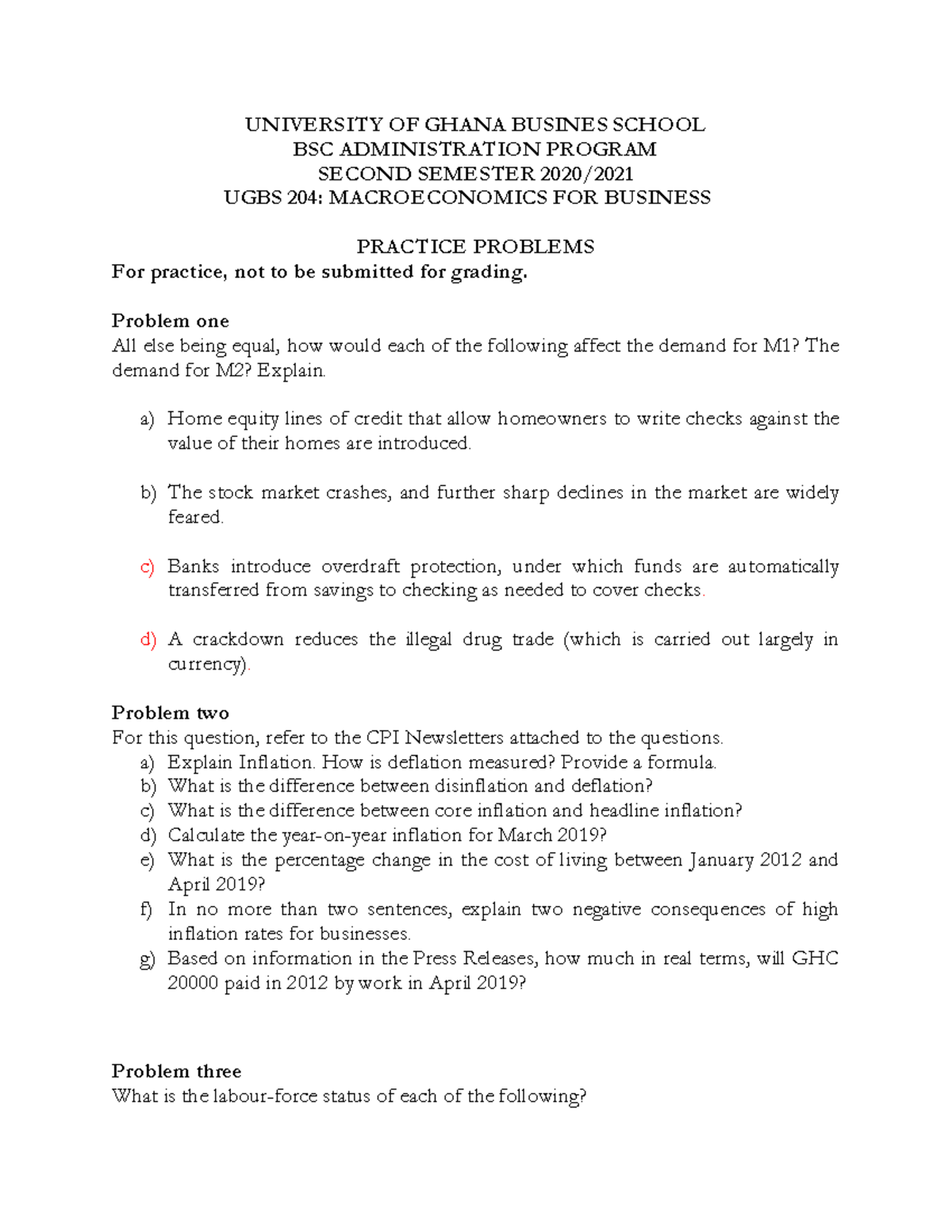 UGBS 204: Macroeconomics Final Exam Practice Questions - Studocu