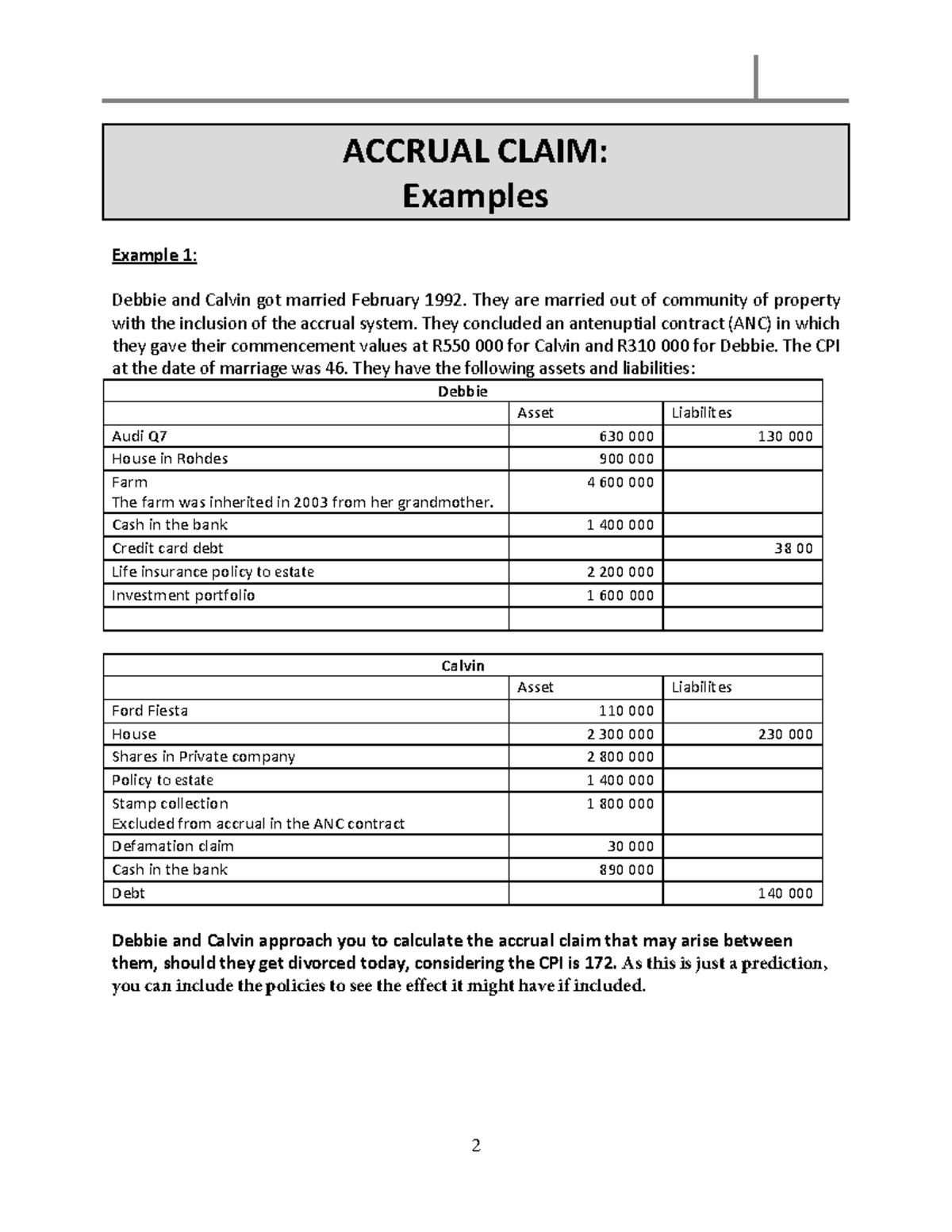 Accrual System Claim Examples in Divorce Scenarios - Case Studies - Studocu