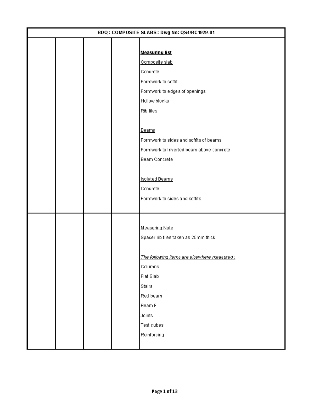 BDQ: Composite Slab Class Example Measure Rev 2 - Detailed Measurements - Studocu
