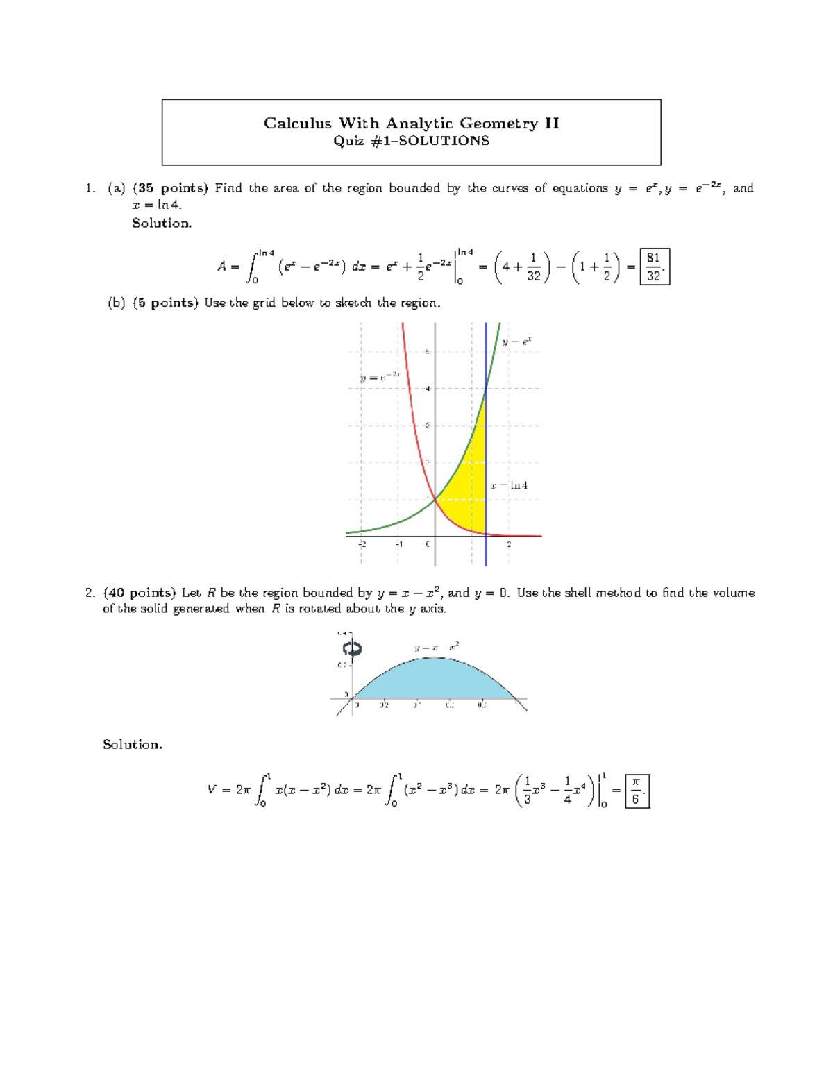 Calculus With Analytic Geometry II Quiz #1{SOLUTIONS - Calculus With ...
