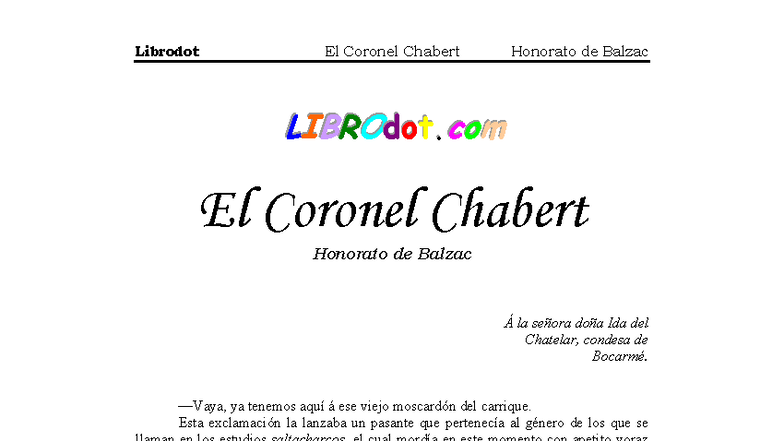 El Coronel Chabert: Análisis y Resumen de la Obra de Balzac - Studocu