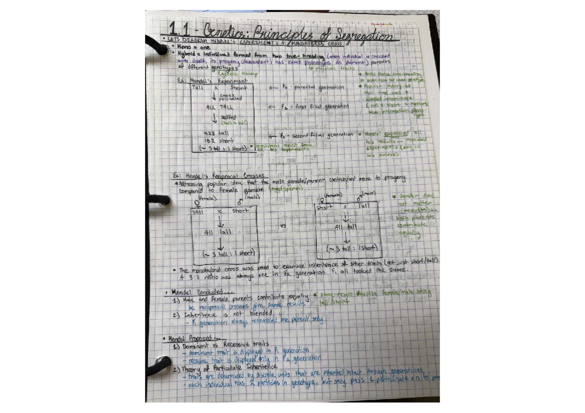 LETS 1.1 Chapter 1 Lecture Notes on Monohybrid Crosses - Studocu
