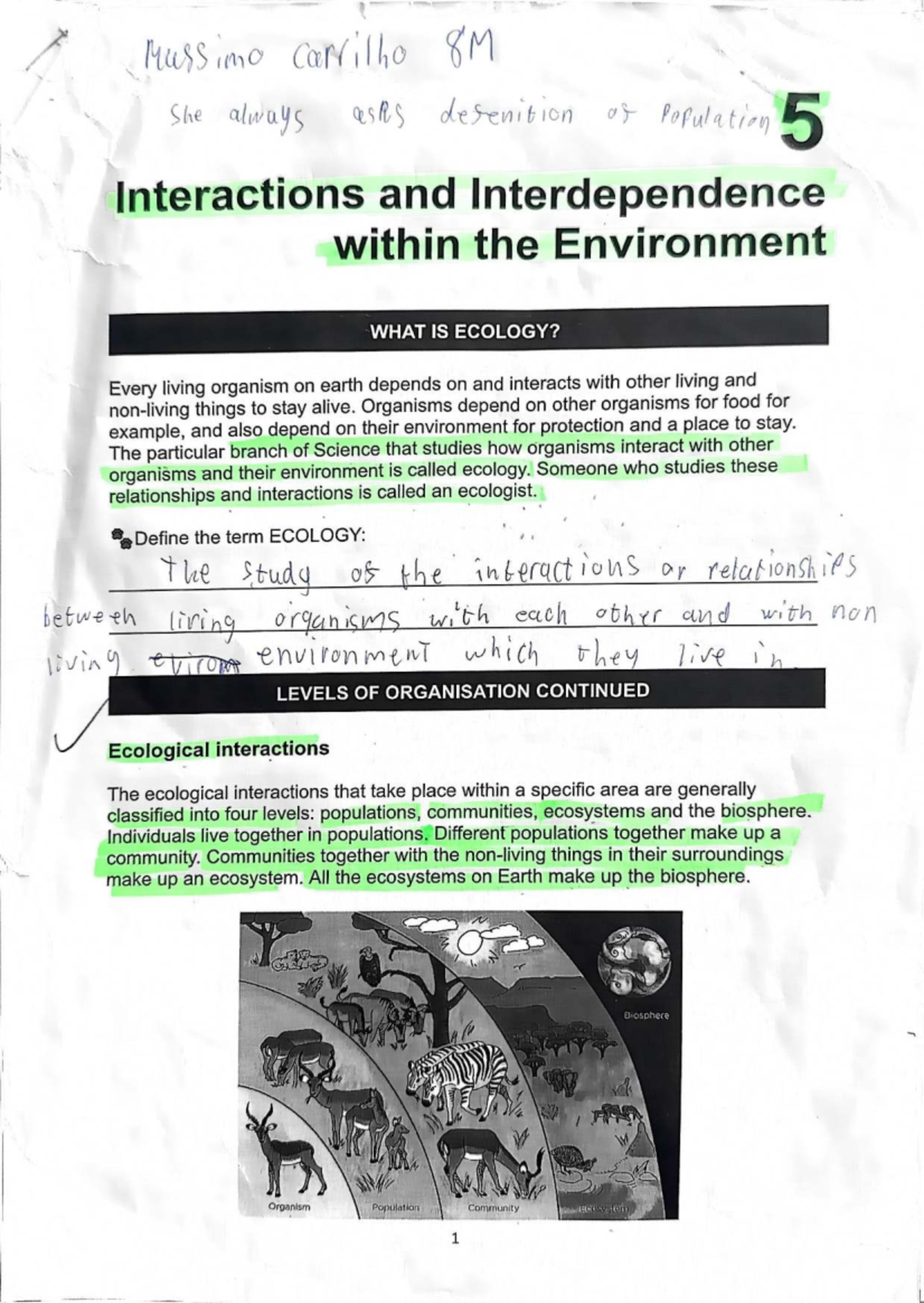 Ecology: Interactions & Interdependence in the Environment [Course Code ...