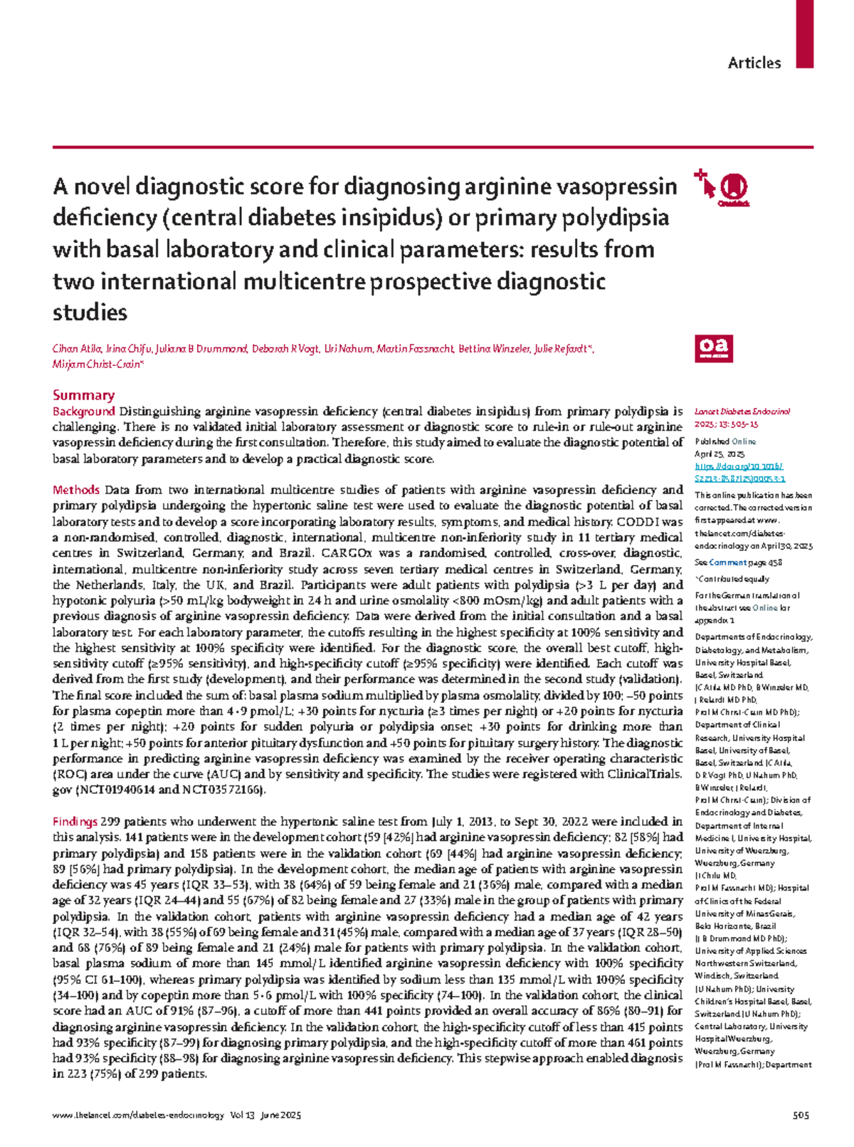 A novel diagnostic score for AVP deficiency: Results from CODDI ...