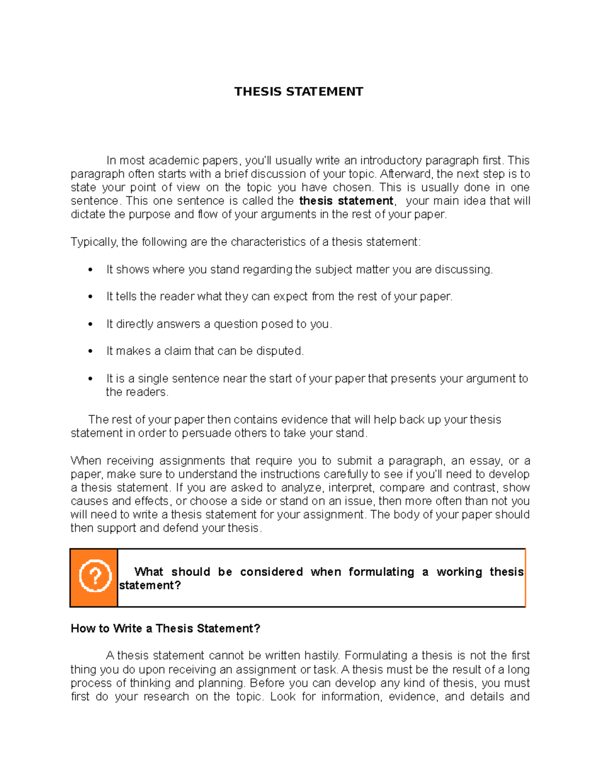 Thesis Statement Guide: Lessons for Academic Writing Skills - Studocu