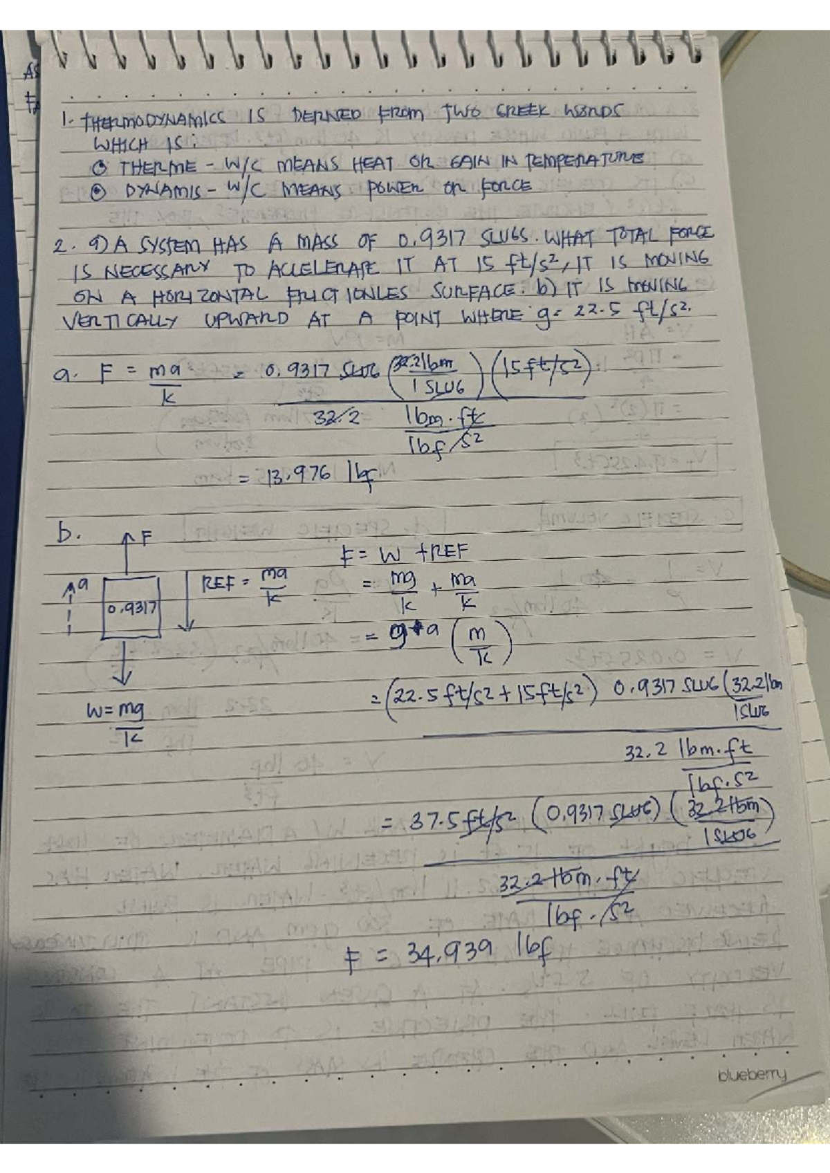 Solved Problem 1: Thermodynamics and Force Calculations - Studocu