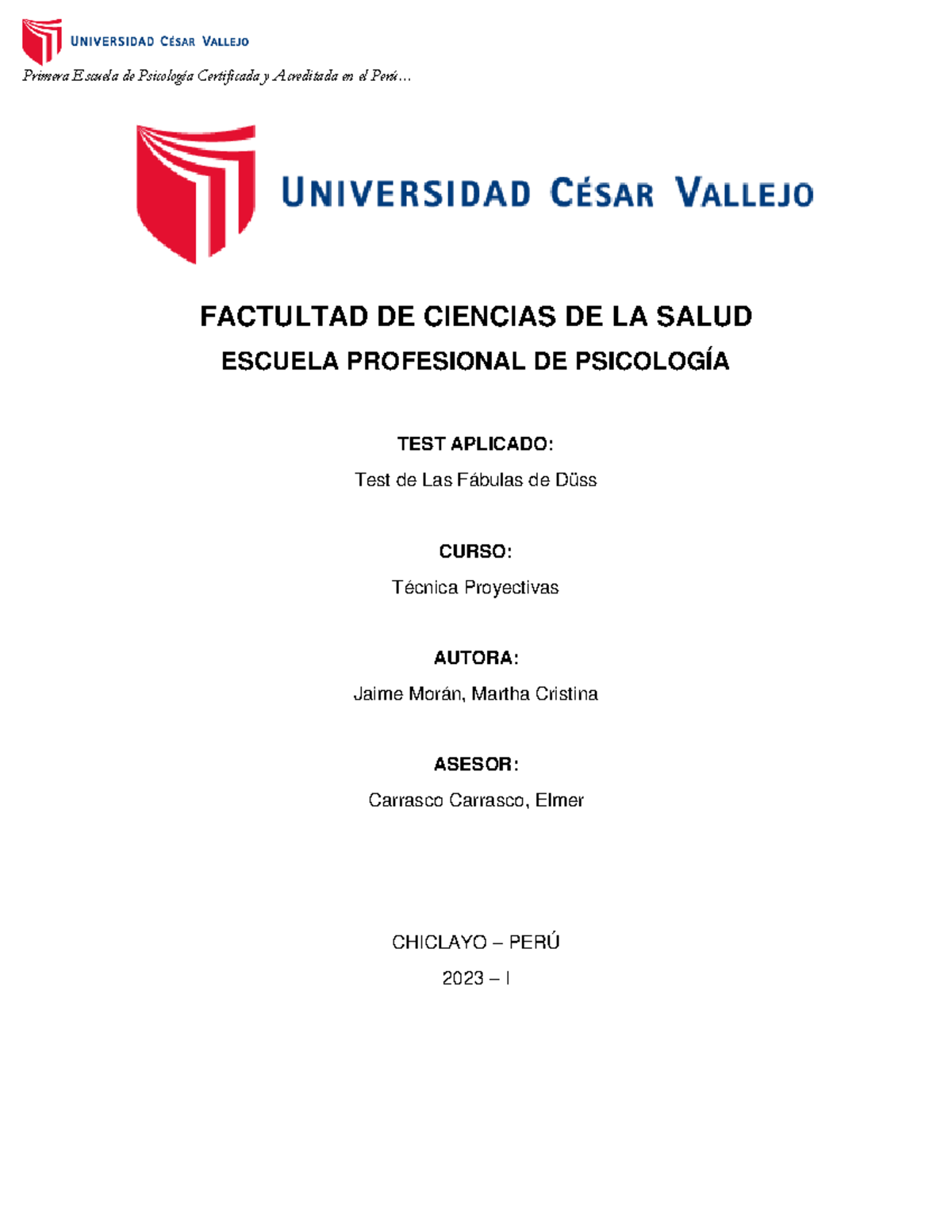 Informe Psicológico del Test de Fábulas de Düss - Técnica Proyectivas ...