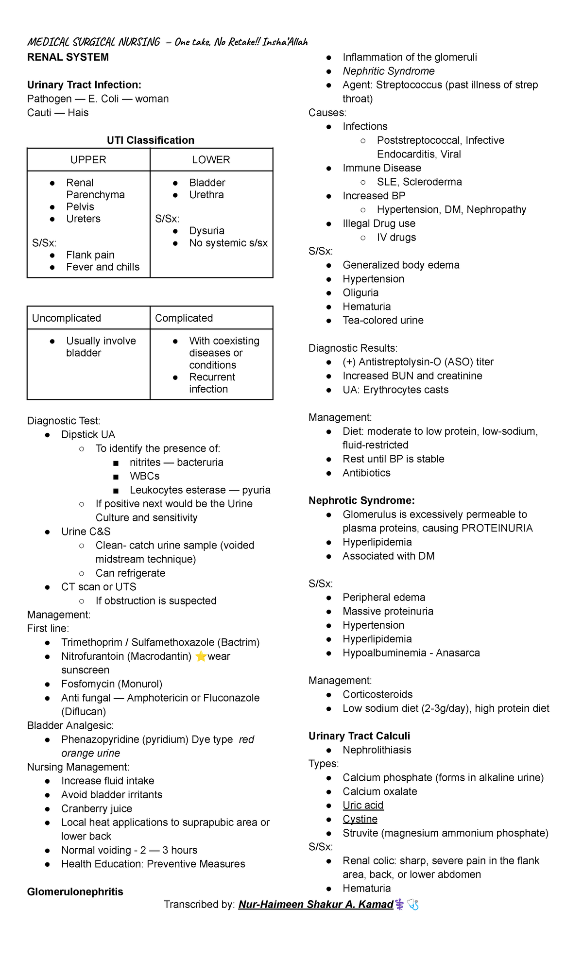 RN AKO Renal - PNLE Guide: Urinary Tract Infections & Management - Studocu