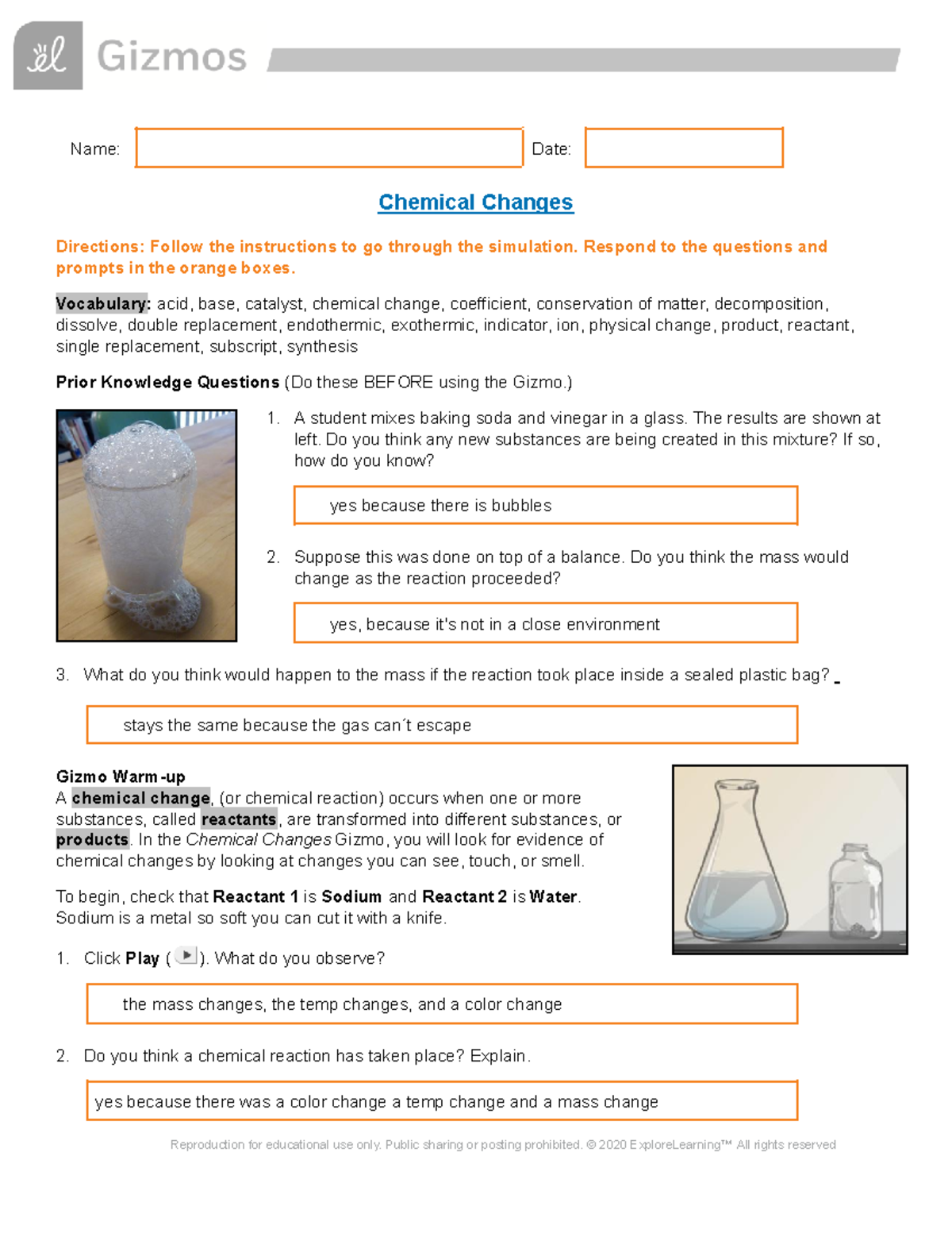 Chemical Changes Simulation Guide for Chemistry 101 Lab - Studocu