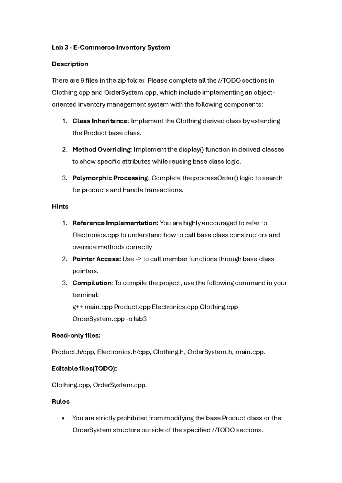 Lab 3: Object-Oriented Inventory System Implementation (Spec - 1232 ...
