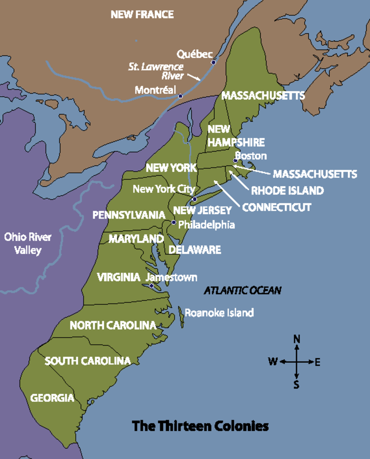 13 Colonies Map With Mountains And Rivers