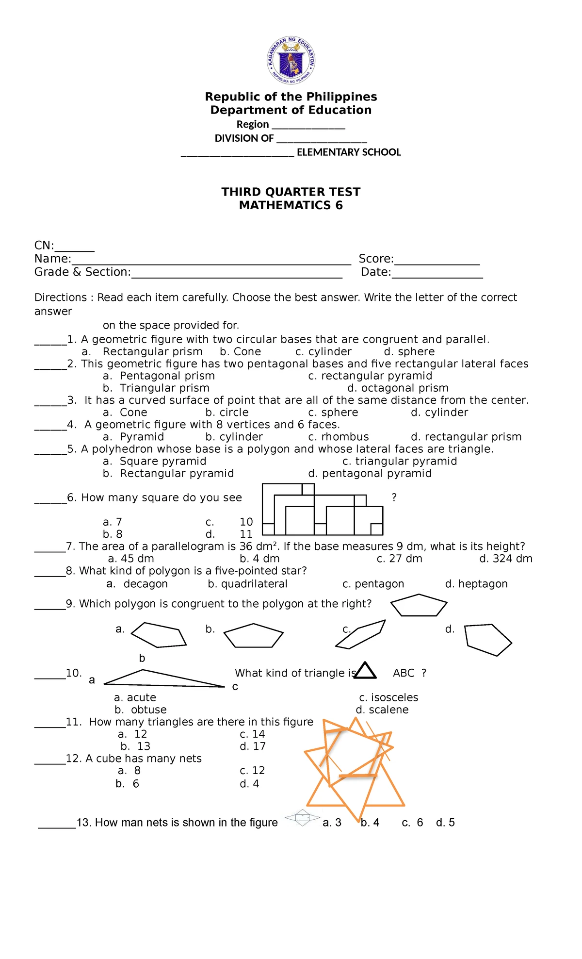 THIRD PERIODICAL TEST IN ENGLISH 6 - TABLE OF SPECIFICATIONS - Studocu