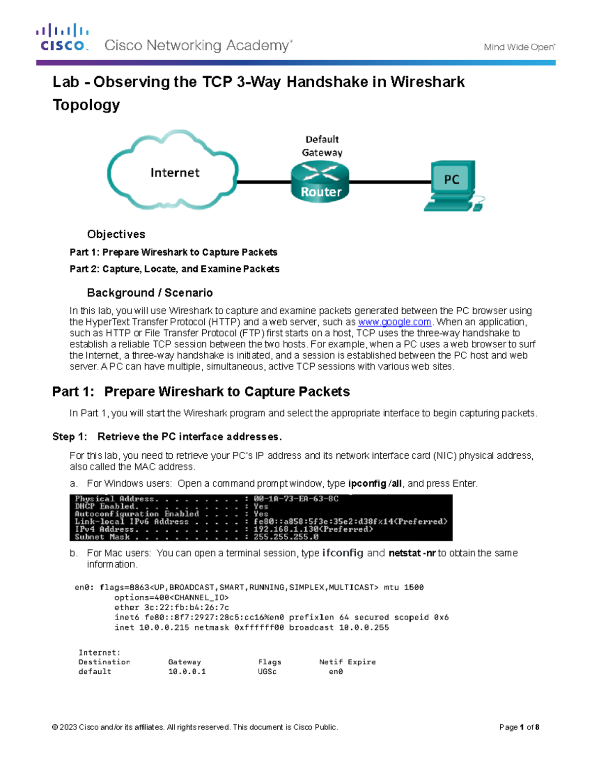 Week 11 Lab Observing The Tcp 3 Way Handshake In Wireshark Lab
