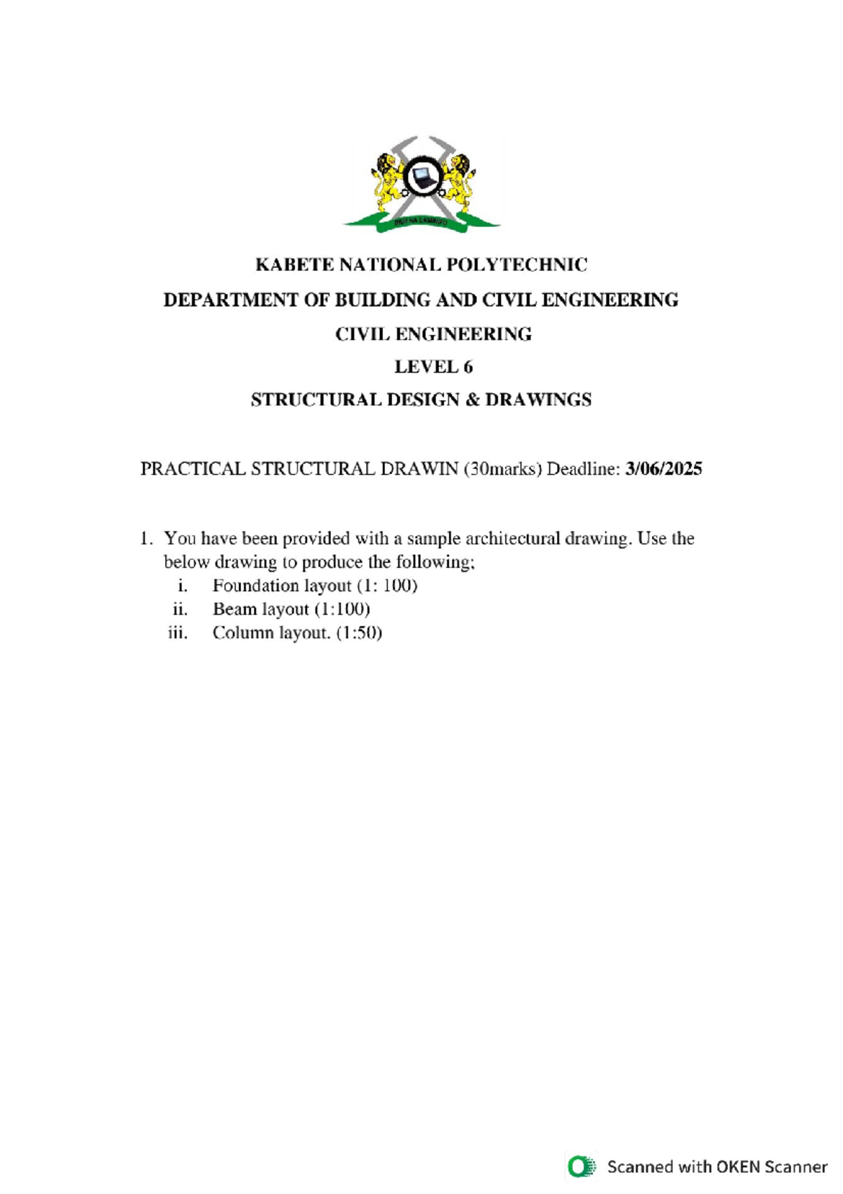 Civil Engineering Level 6: Structural Design Drawings Practical (30 ...