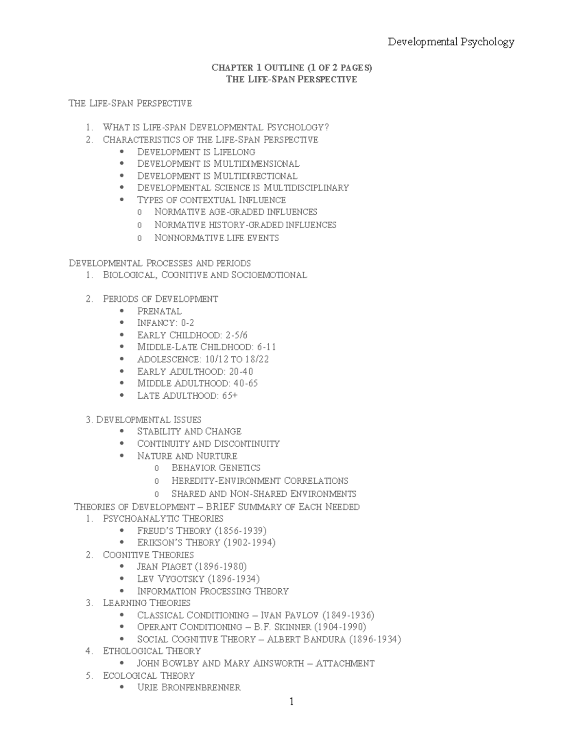 Chapter Outlines for PSY 222: Developmental Psychology - Studocu