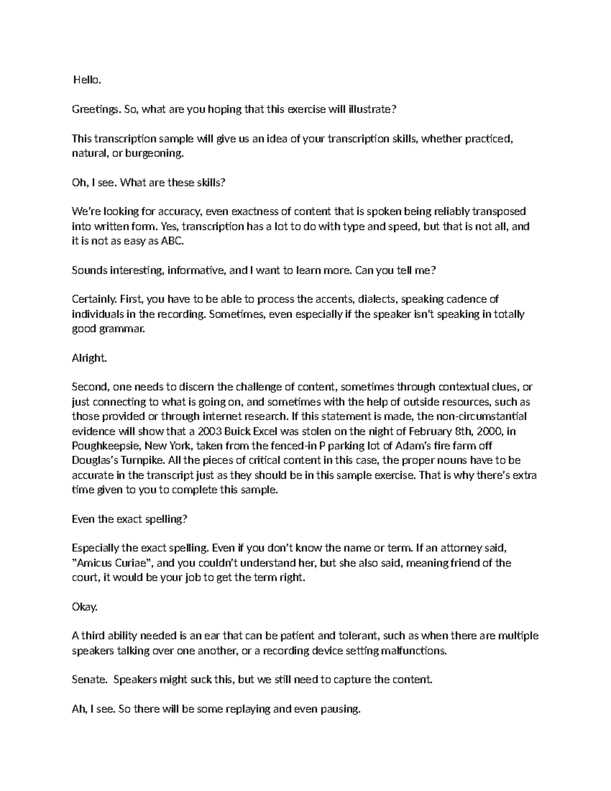 Transcription Skills Introduction: Sample Exercise Analysis - Studocu