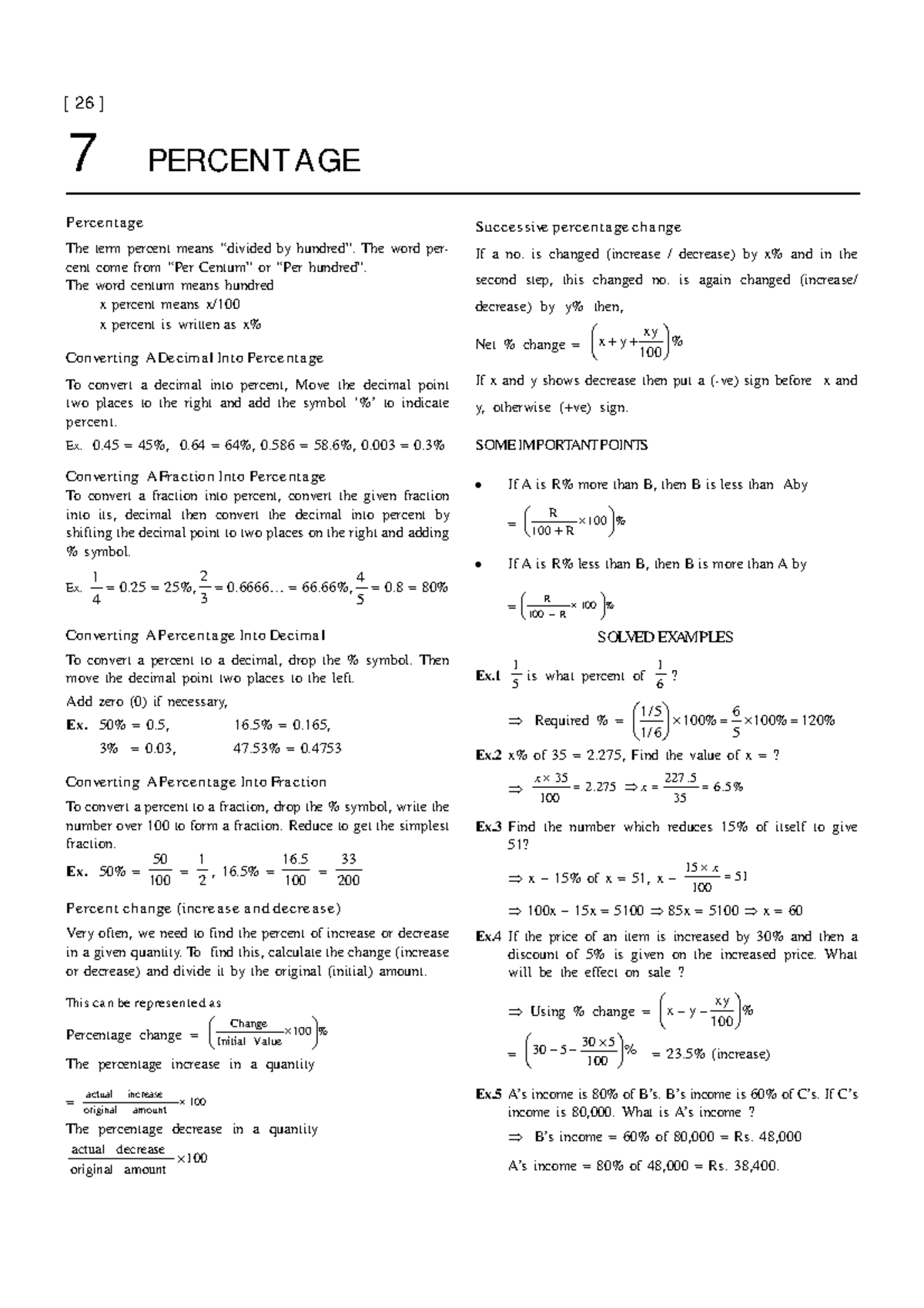26 7 PERCENTAGE: Understanding Percentage Changes and Conversions - Studocu