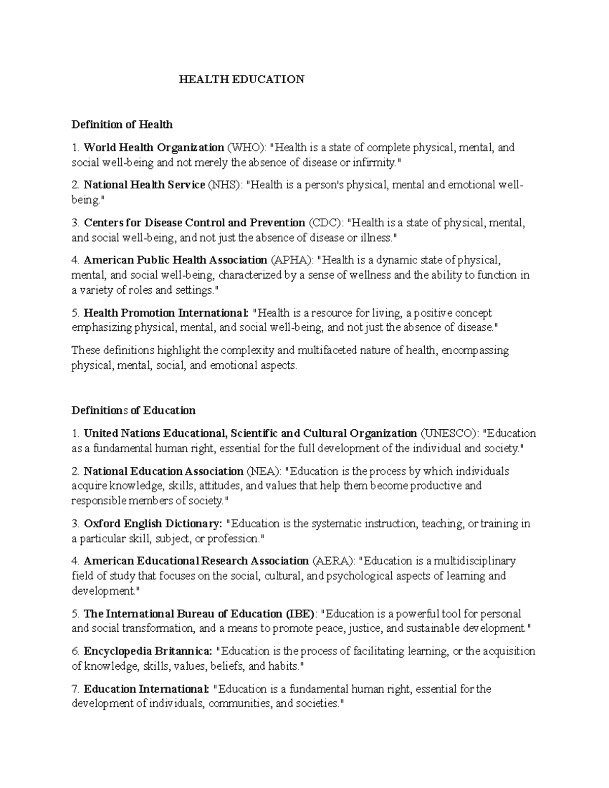 HEA 101: Comprehensive Overview of Health Education Definitions and ...