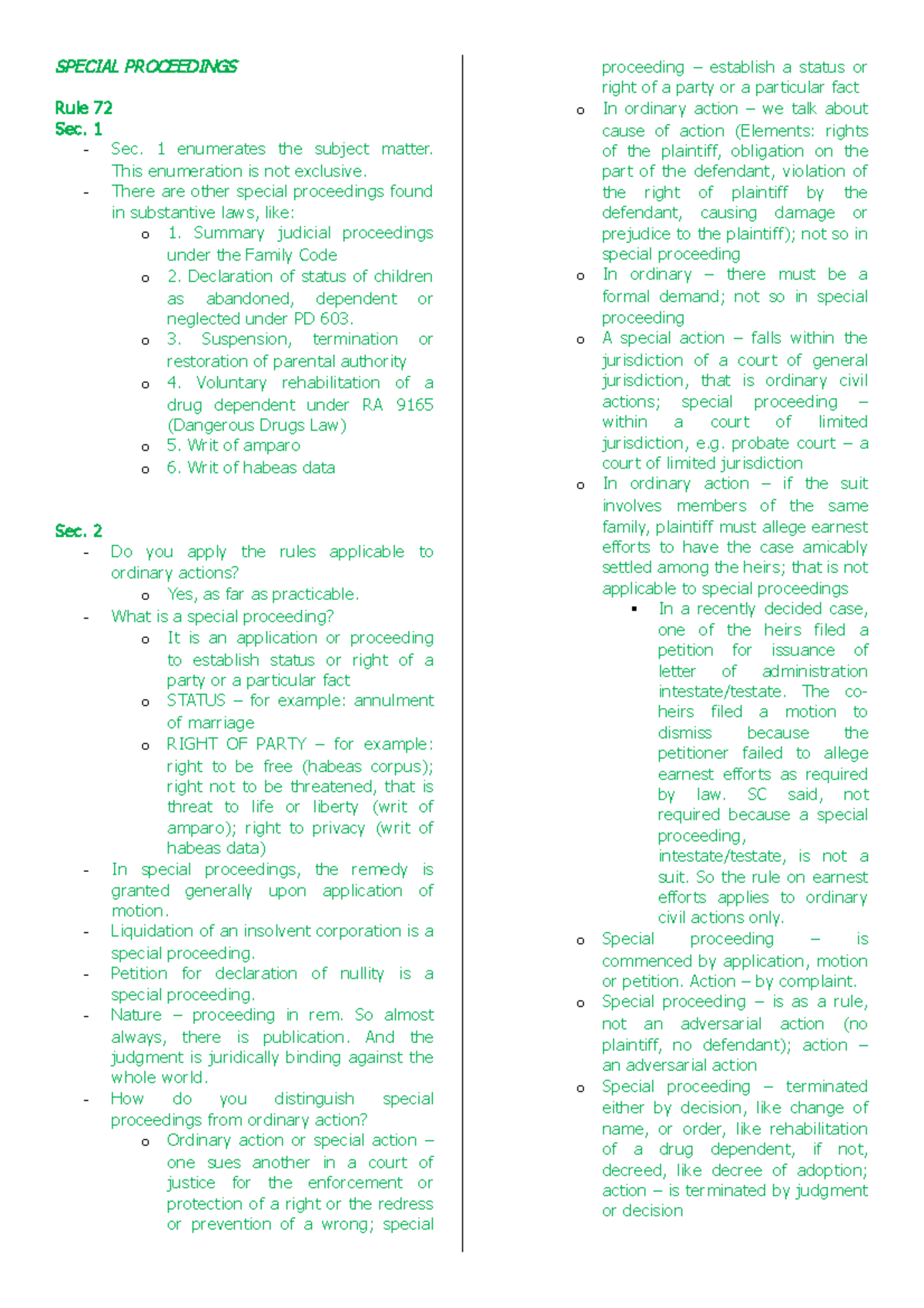 Special Proceedings Midterm Study Guide (Law 101) - Studocu