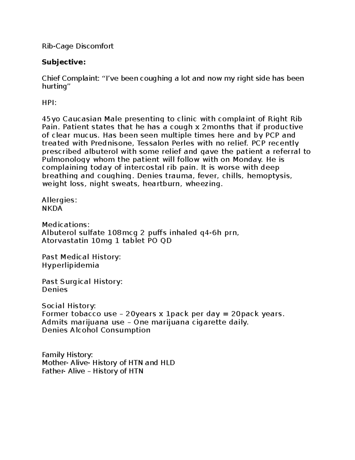 SOAP Note: Rib-Cage Discomfort Evaluation (Patient Case Study) - Studocu