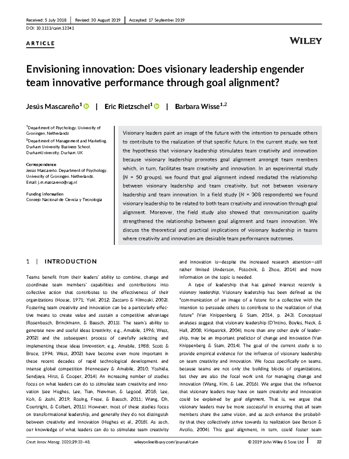 Envisioning Innovation: The Impact of Visionary Leadership on Team ...