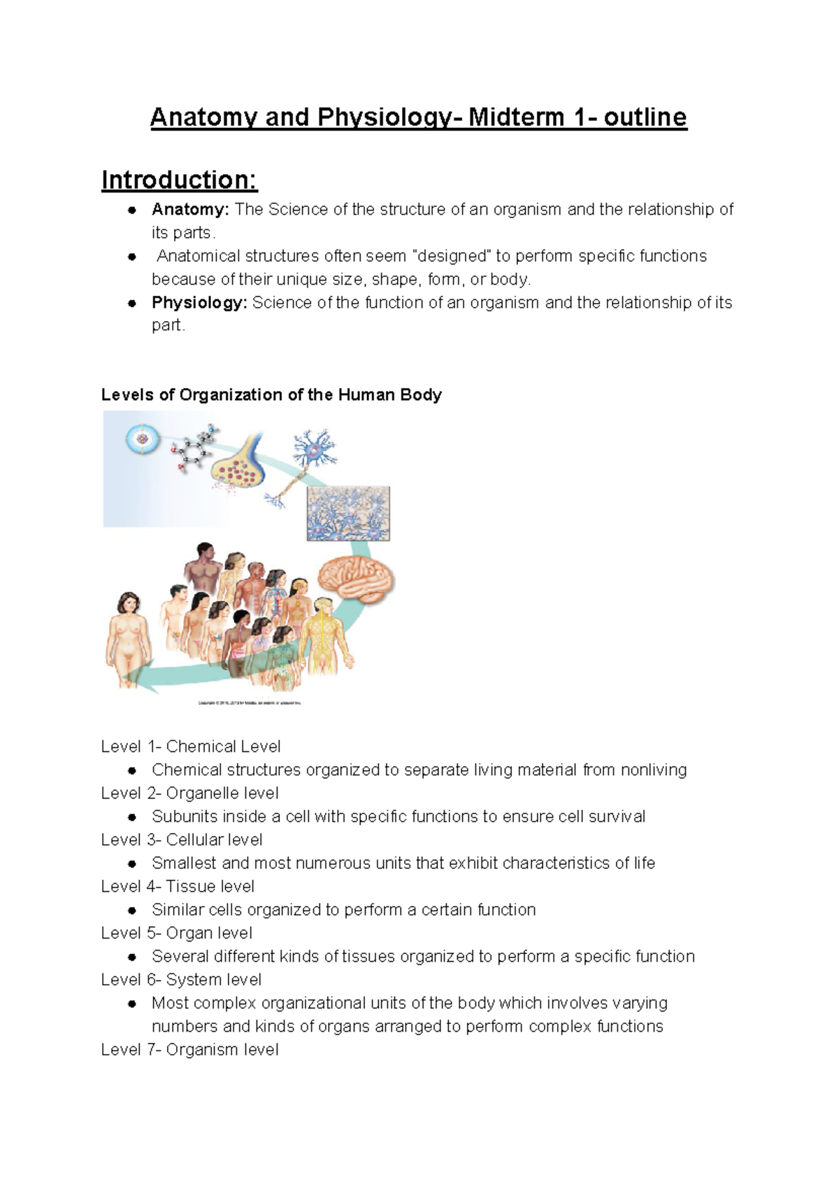 Copy of Anatomy and Physiology- Midterm 1- outline - September 25, 10 ...