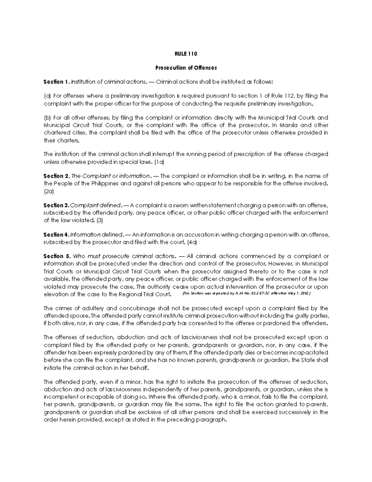 RULE 110: Prosecution of Offenses and Criminal Actions Overview - Studocu