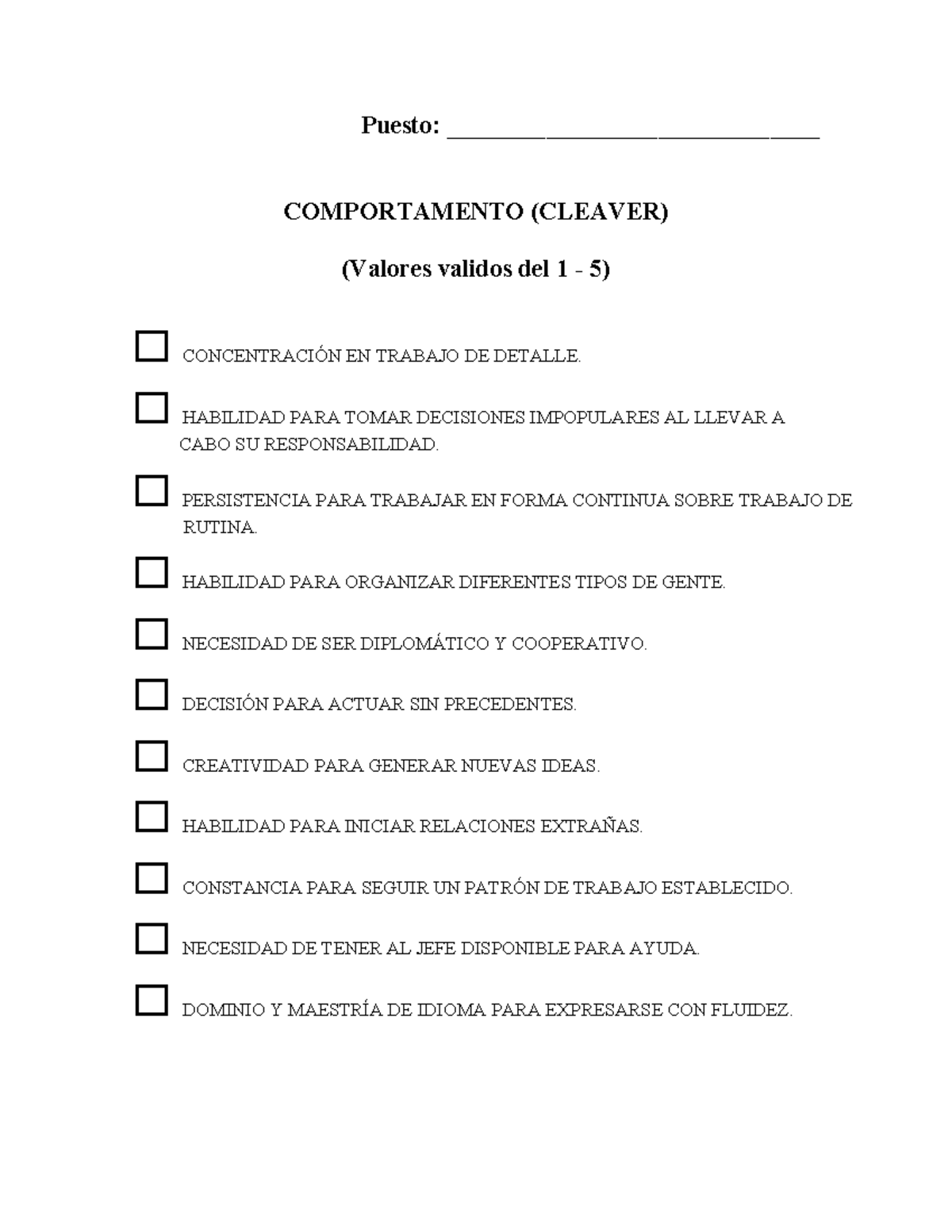 Formato de Perfil de Puesto - Cleaver Evaluación y Comportamiento - Studocu