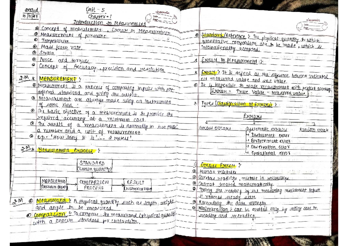 Mechanical Unit 5: Measurement Concepts and Error Analysis - Studocu