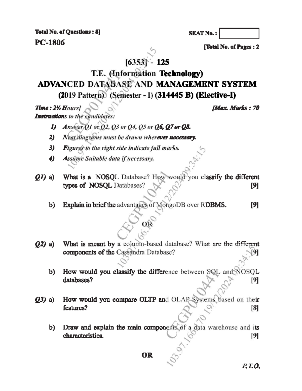 IT 125 T.E. Advanced Database & Management System Exam Notes - Studocu