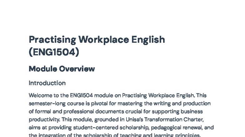Practising Workplace English: ENG1504 Module Skills and Overview - Studocu