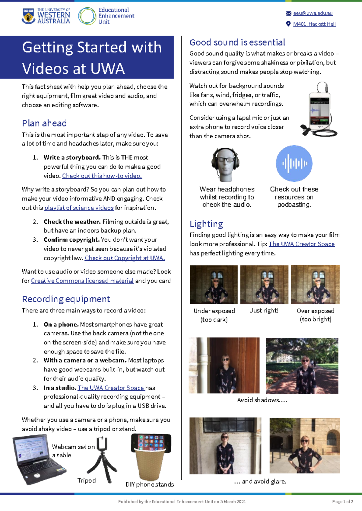 M401, Tip Sheet for Recording Quality Videos at UWA - Studocu