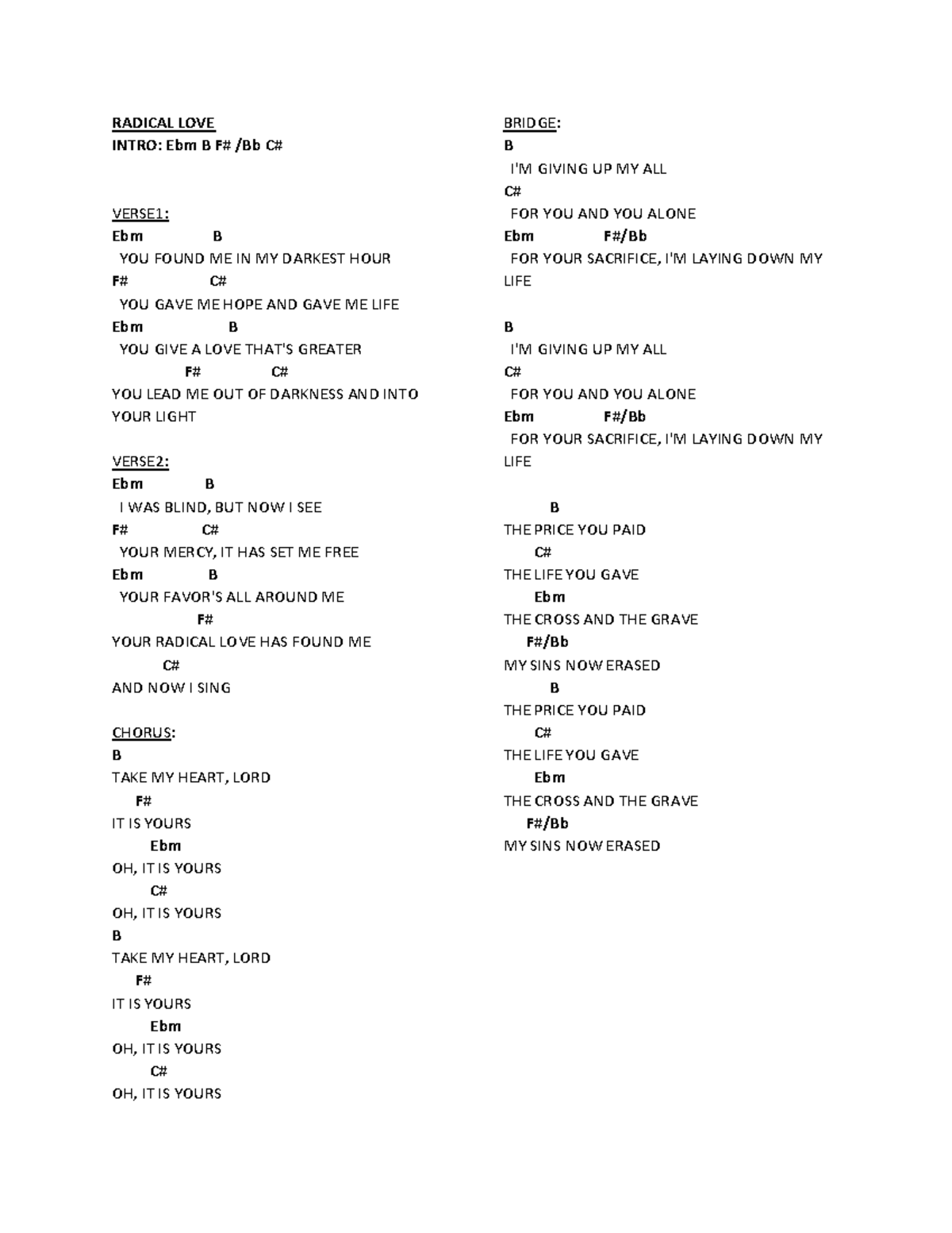 PAW-13022026 - Radical Love Music Chords and Lyrics - Studocu