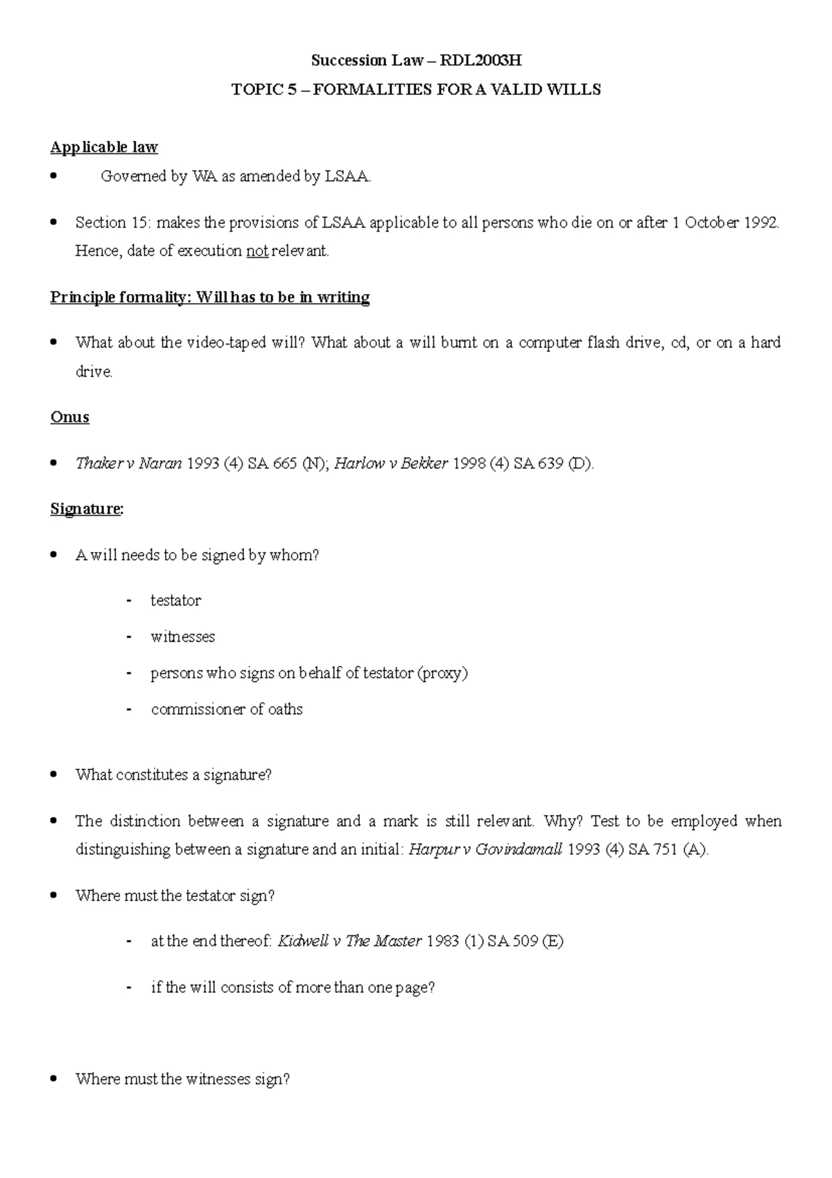 LAW OF Succession Topic 6 - LAW OF SUCCESSION TOPIC 6 NOTES REVOCATION ...