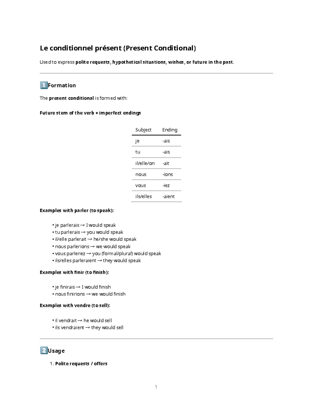 French Grammar Notes – Le Conditionnel Présent (Grammar) - Studocu