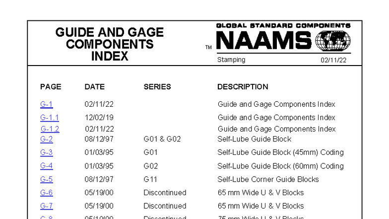 Guide and Gage Components Index (G01-G43) - 2017 USCAR Standards - Studocu