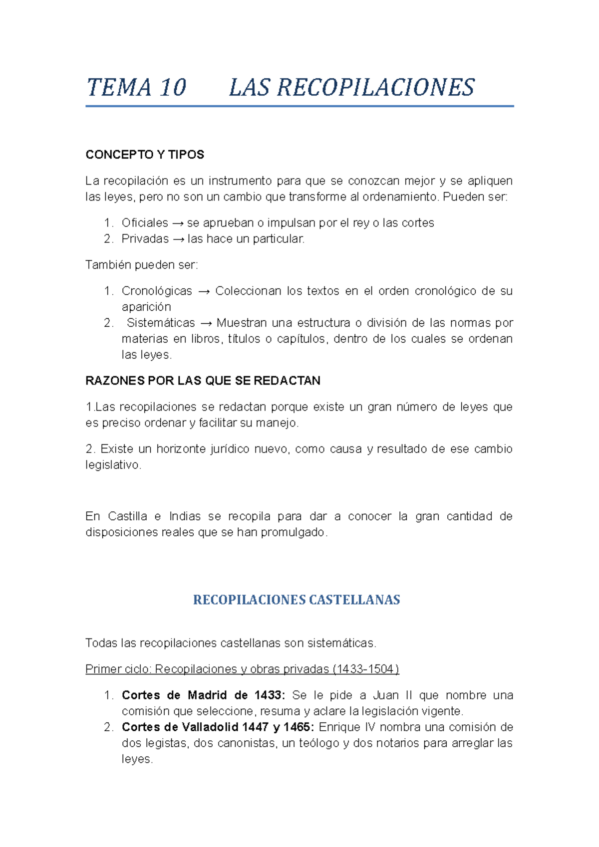 Las recopilaciones - TEMA 10 LAS RECOPILACIONES CONCEPTO Y TIPOS La ...