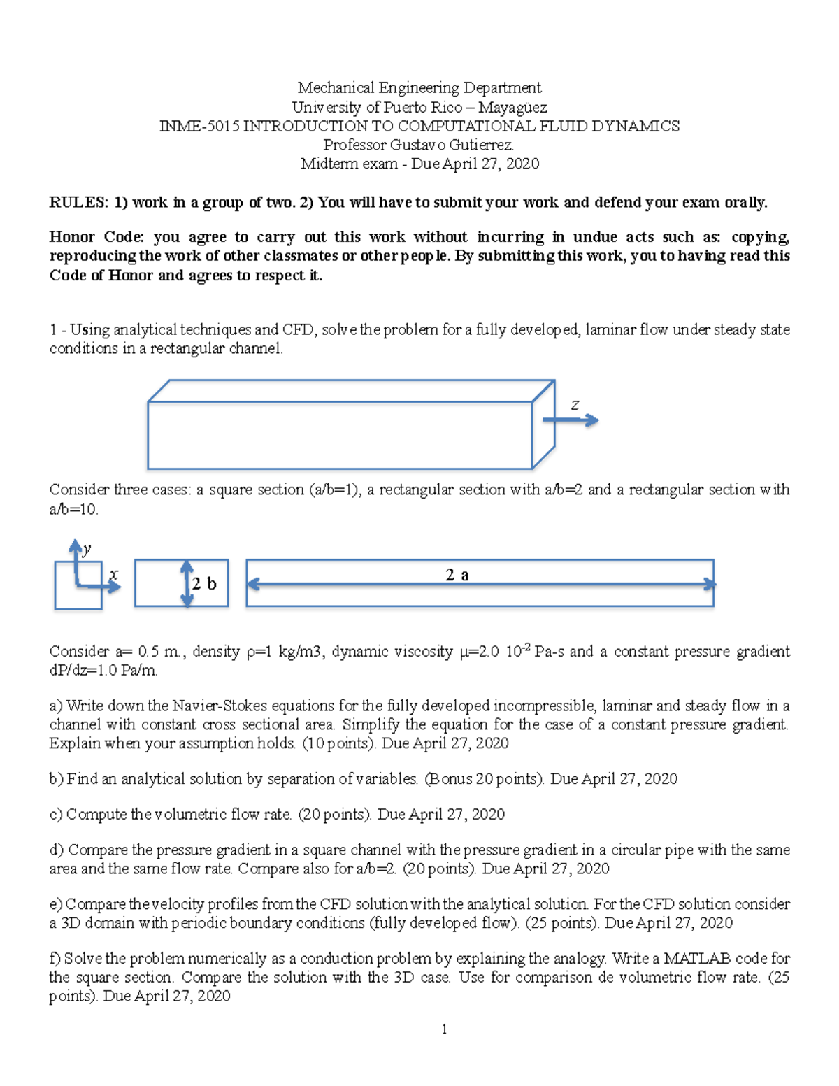 CFD Midterm Exam Rectangular channel - 1 Mechanical Engineering ...