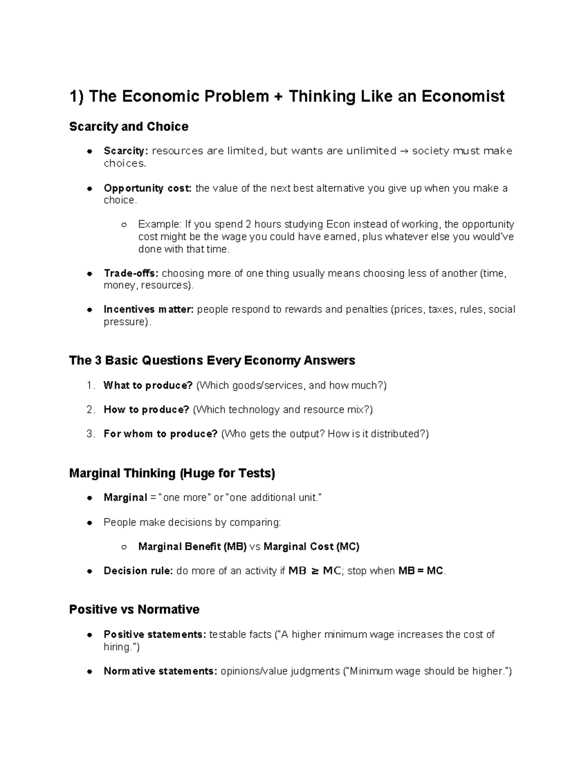 ECO 101: The Economic Problem & Thinking Like an Economist - Studocu