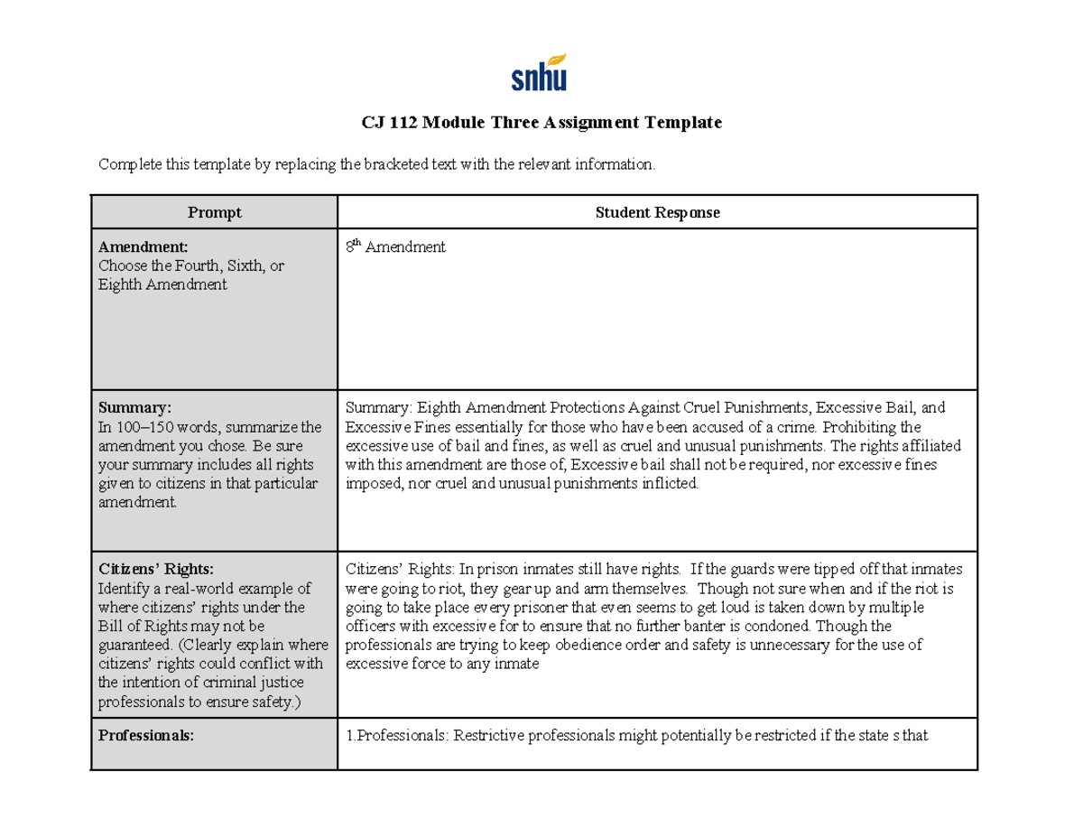 CJ 112 Module Three Assignment Template - CJ 112 Module Three Assignment Template Complete this ...