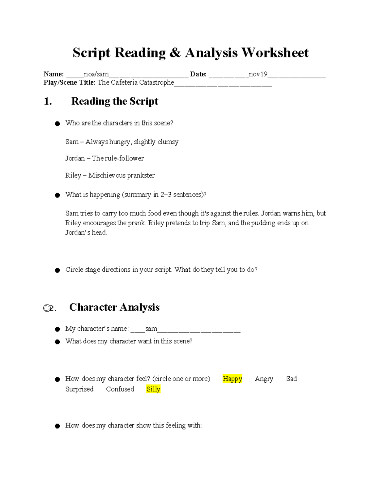 🎭 Script Reading & Analysis Worksheet (11192025) - Studocu