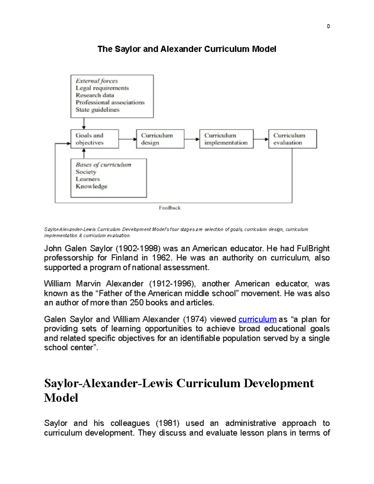The Saylor & Alexander Curriculum Model: A Comprehensive Overview - Studocu