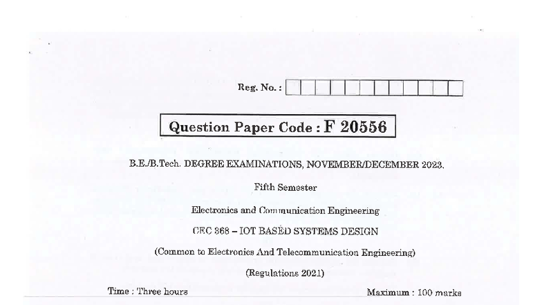 CEC 368 Final Exam: IoT Based Systems Design Questions 2023 - Studocu