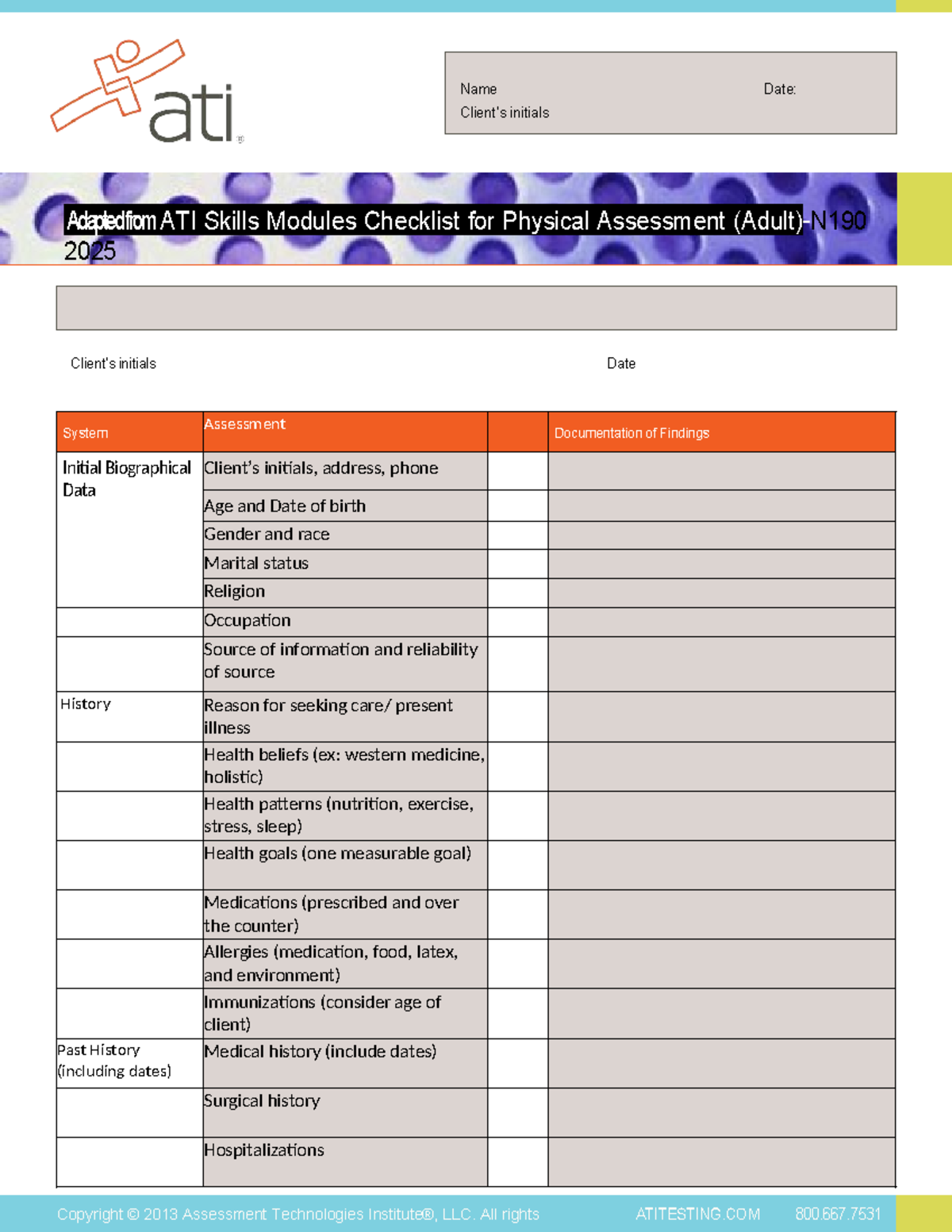 ATI PHYSICAL ASSESSMENT CHECKLIST 2025: SYSTEMS REVIEW & FINDINGS - Studocu